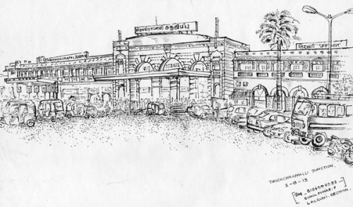 Trichy Railway Station in 4 Pencil Sketches by a Railways Employee